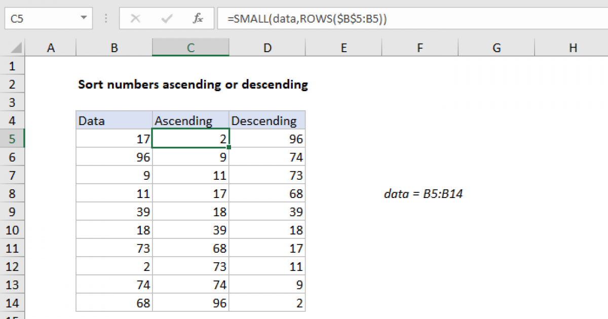 Sort Numbers Ascending Or Descending Excel Formula Exceljet